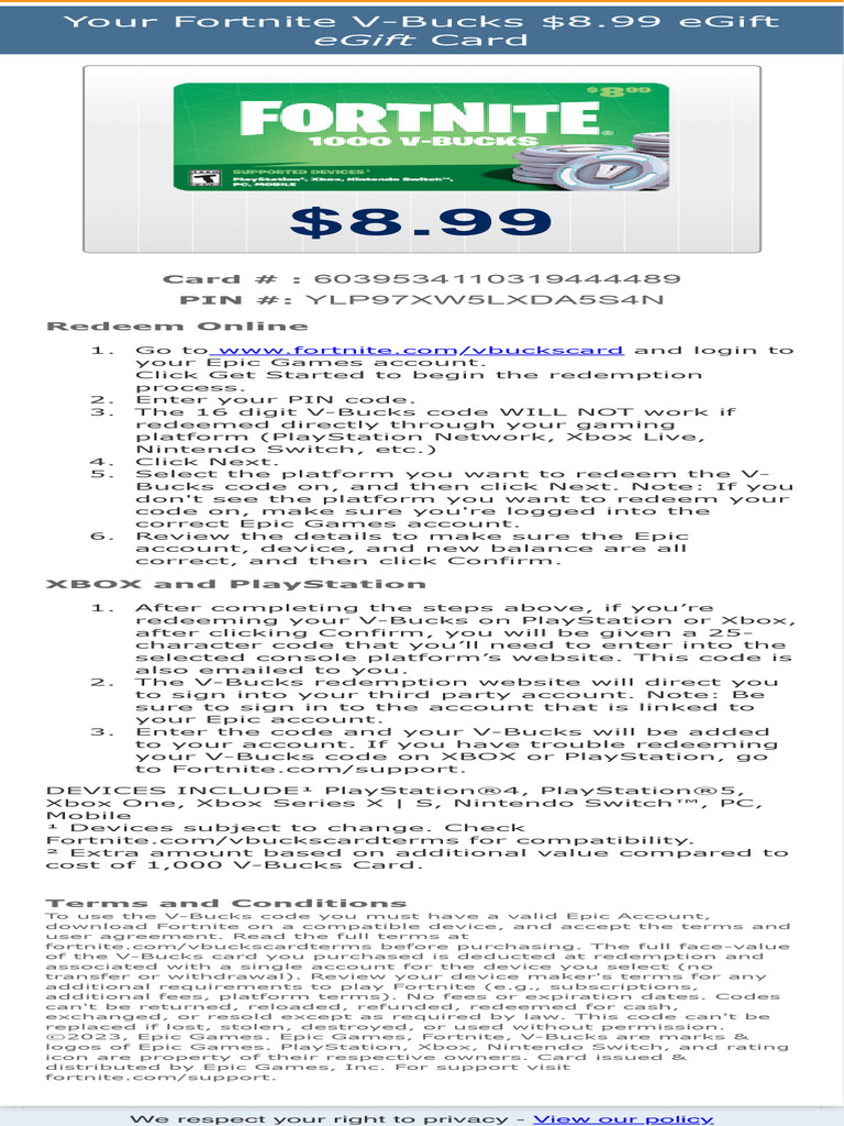 Epic Games V-Bucks Redemption Guide | PDF | Xbox | Play Station