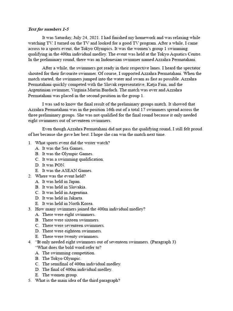 Enrichment Recount Text | PDF | Swimming (Sport)