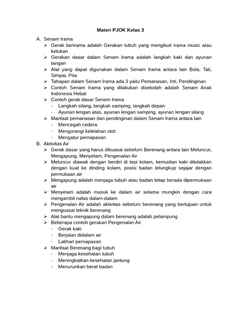 Materi PJOK Kelas 3: Senam dan Berenang | PDF