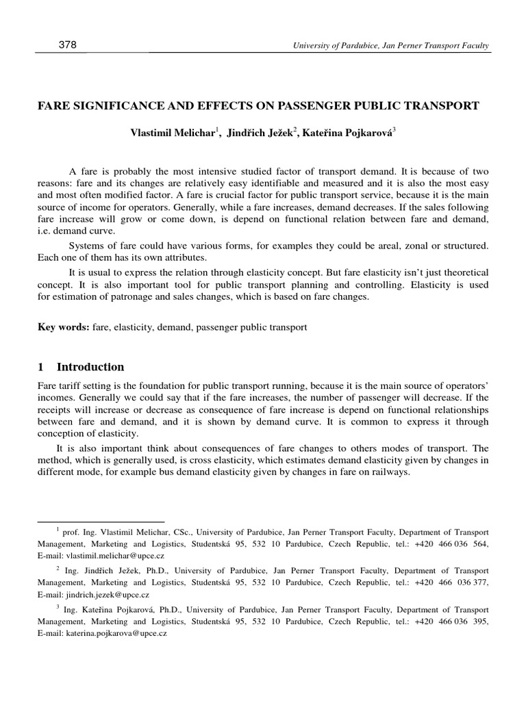 Fare Significance and Effects On Passenger Public Transport | PDF ...