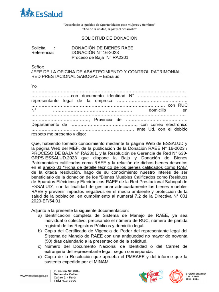 Solicitud de Donacion 003 | PDF