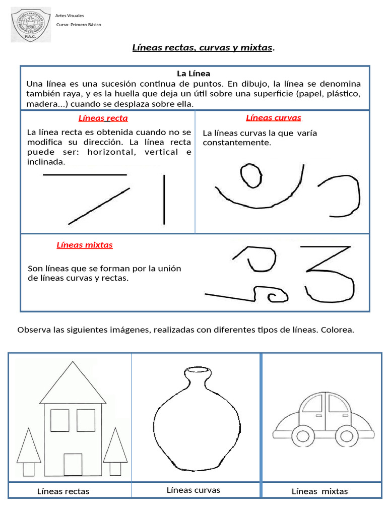 Arte 1° Básico Evaluación Lineas. | PDF | Dibujo