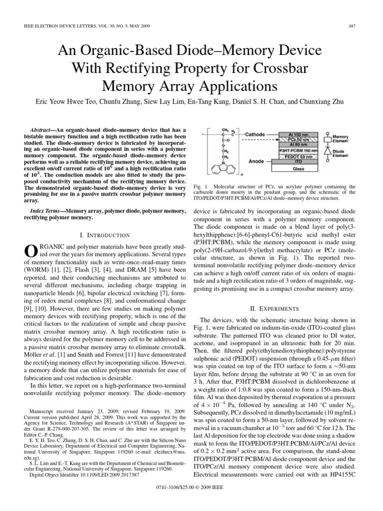 An Organic-Based DiodeMemory Device With Rectifying Property For Crossbar Memory Array ...