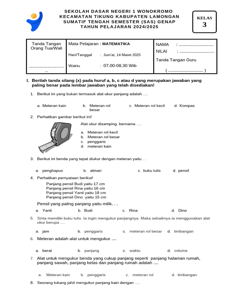 STS 2 MTK Kelas III 2024,2025 | PDF