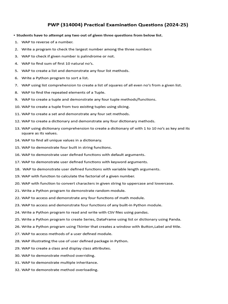 PWP Practical Examination Question | PDF