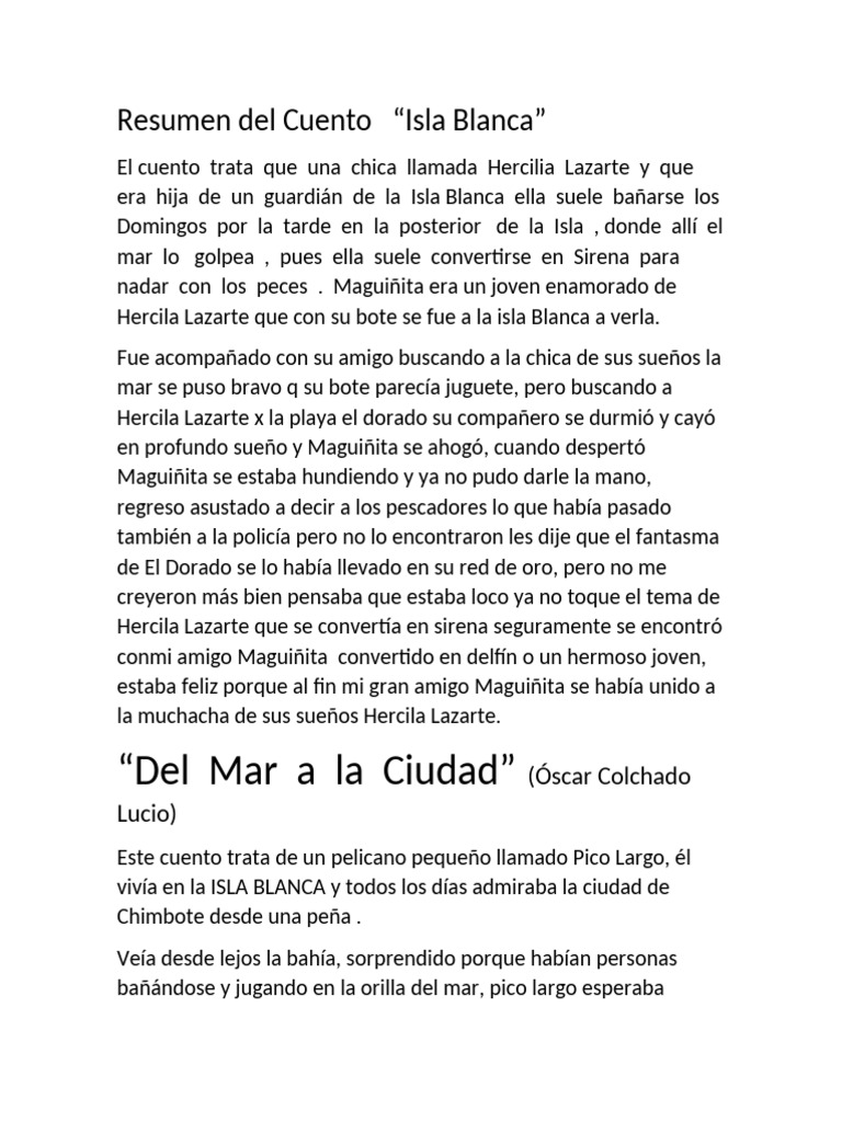 Resumen Del Cuento | PDF