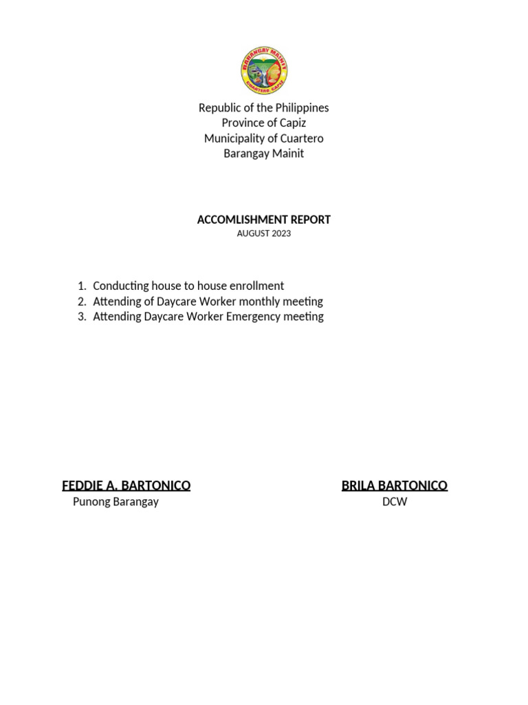 Accomplish Report of Brila | PDF