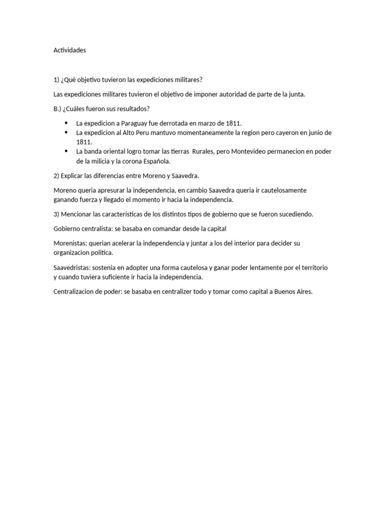 Expediciones militares y gobiernos en 1811 | PDF