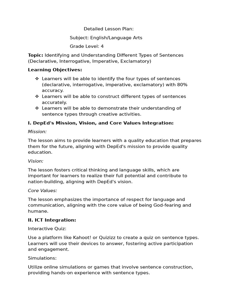 DLP Q1 gr4 with ICT DepEd M V C integration | PDF | Educational Technology | Learning