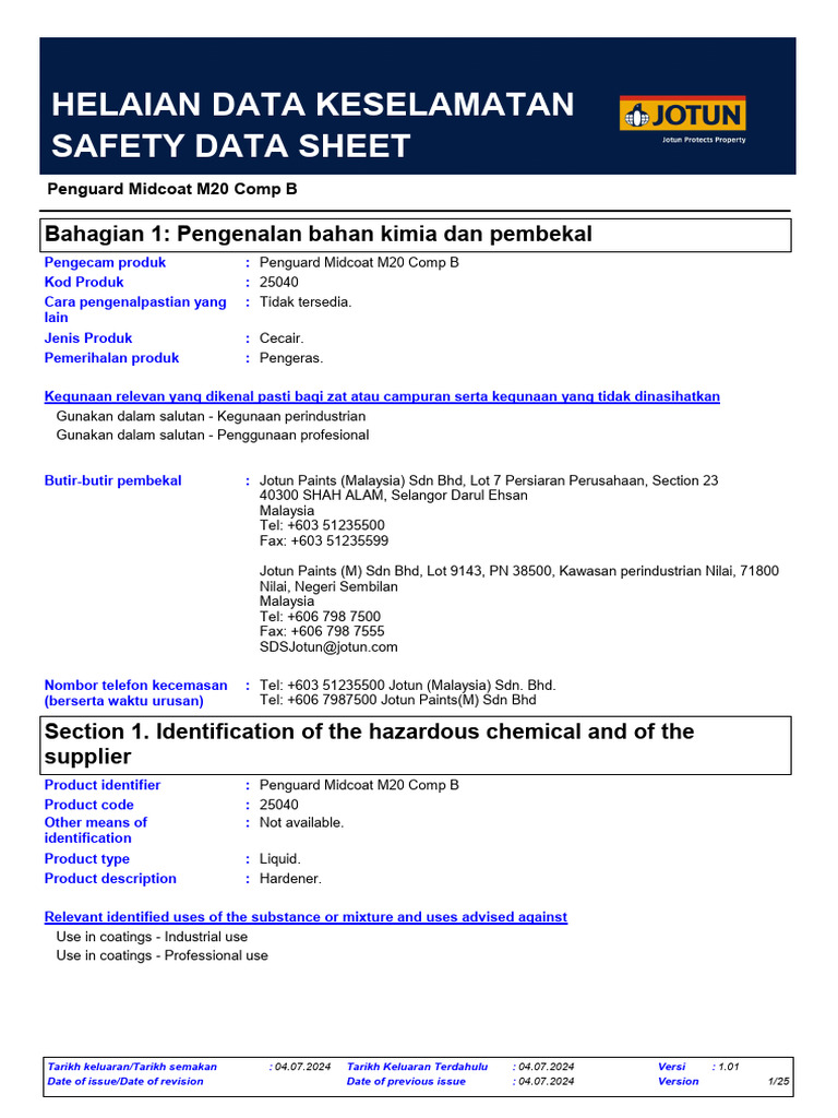 SDS¤25040¤Penguard Midcoat M20 Comp B¤Msl;Euk¤MY (1) | PDF