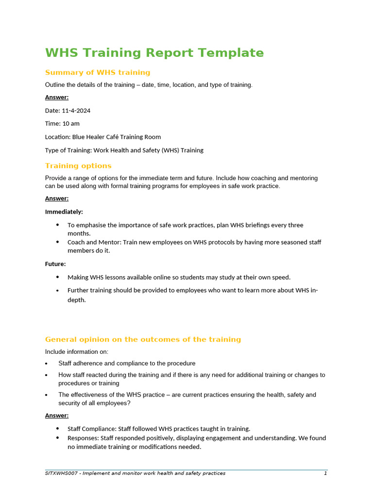 SITXWHS007 WHS Training Report | PDF | Occupational Safety And Health