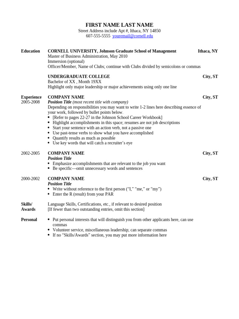 Resume Template Guidelines | PDF