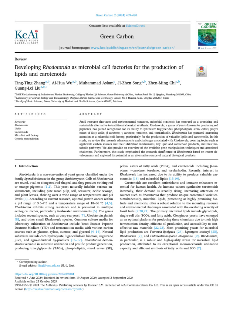 Developing Rhodotorula as microbial cell factories for the production of lipids and carotenoids ...