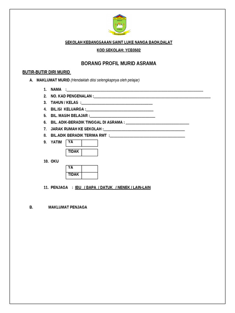 Borang Profil Murid | PDF