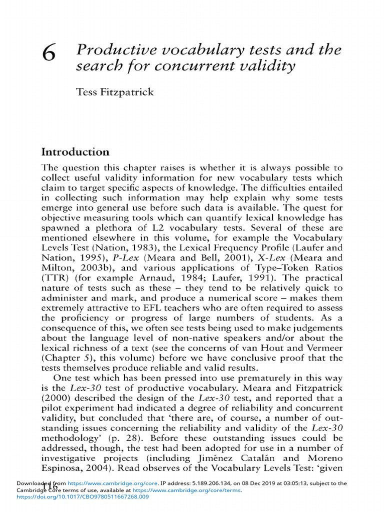 Productive Vocabulary Tests and The Search For Concurrent Validi | PDF ...