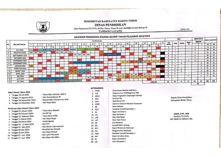 Draft Kalender Pendidikan Bartim 2023-2024 | PDF