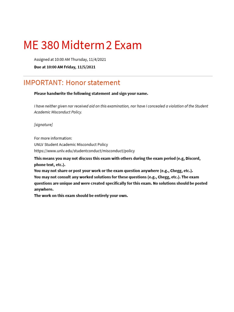 ME 380 Midterm 2 Exam Instructions | PDF | Fluid Dynamics | Drag (Physics)