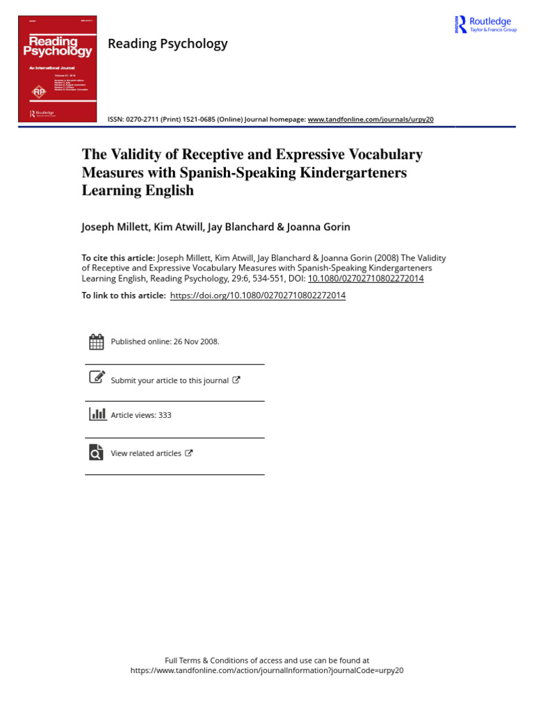 The Validity of Receptive and Expressive Vocabulary Measures With ...