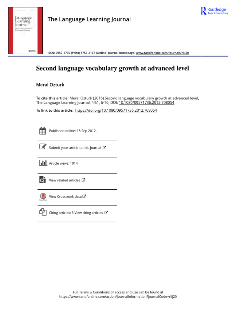 Second Language Vocabulary Growth at Advanced Level | PDF | Vocabulary ...