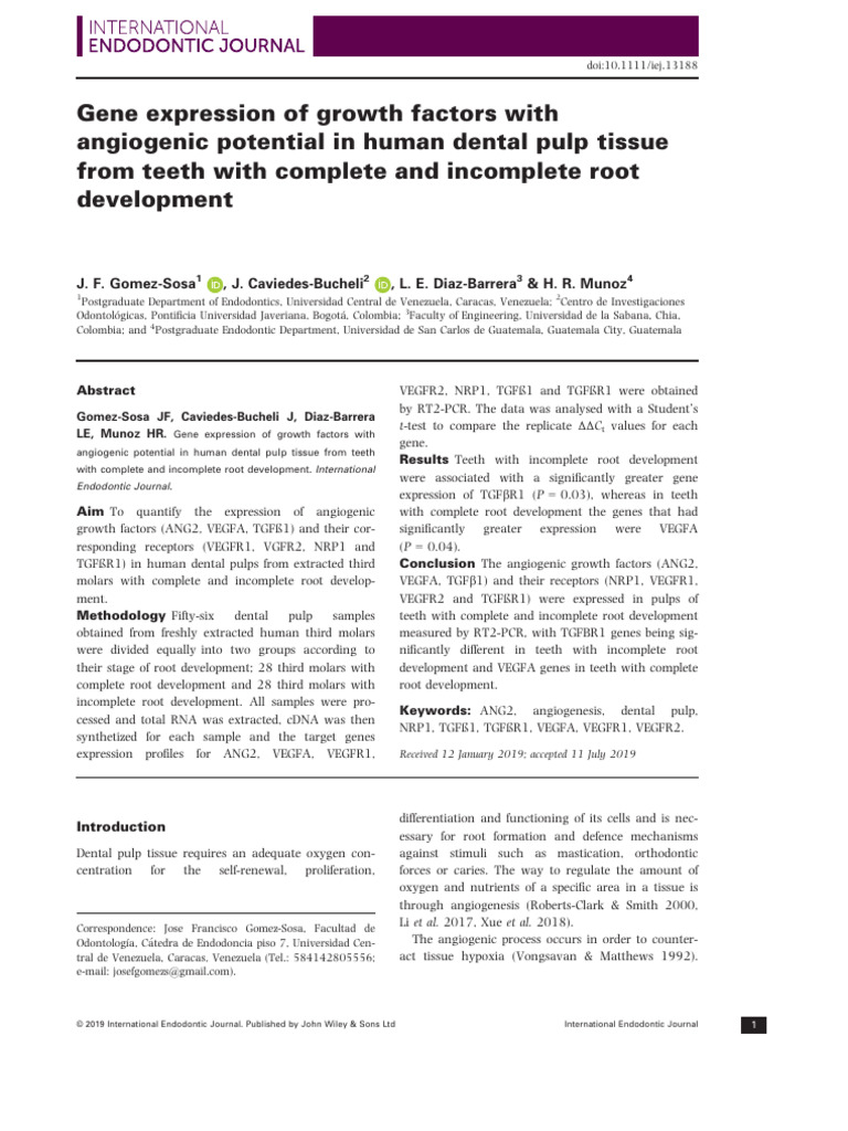 Gene Expression of GF With Angiogenic Potential in Human Dental Pulp ...