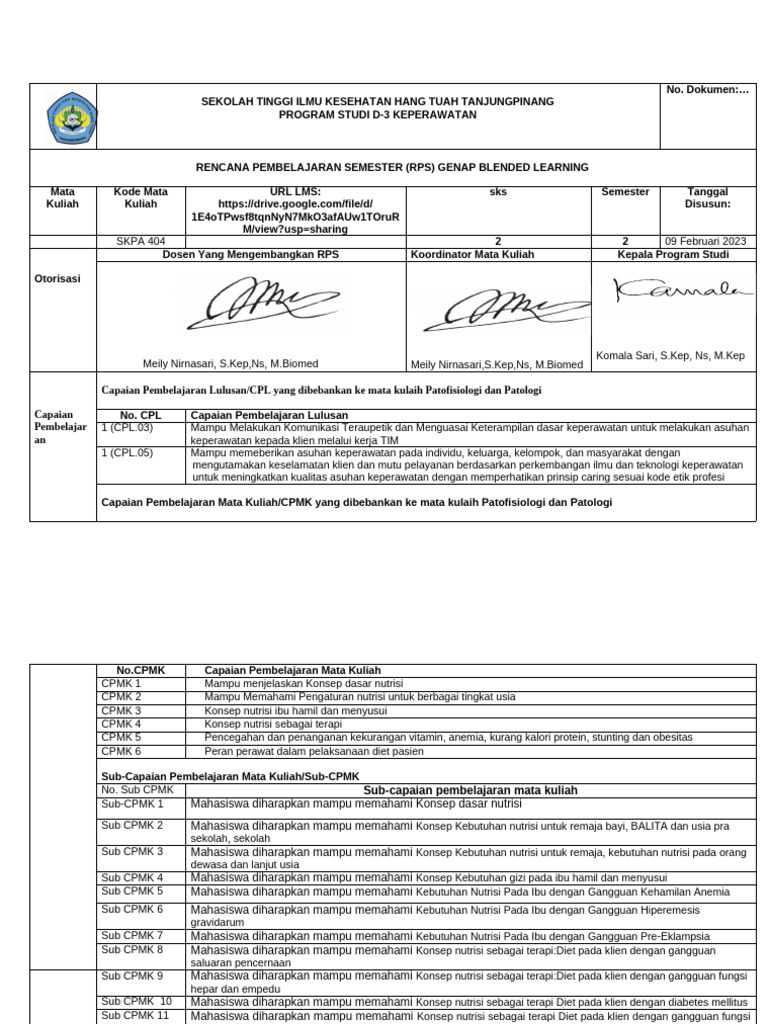 RPS Gizi Dan Diet Genap 2023 TK 2 | PDF