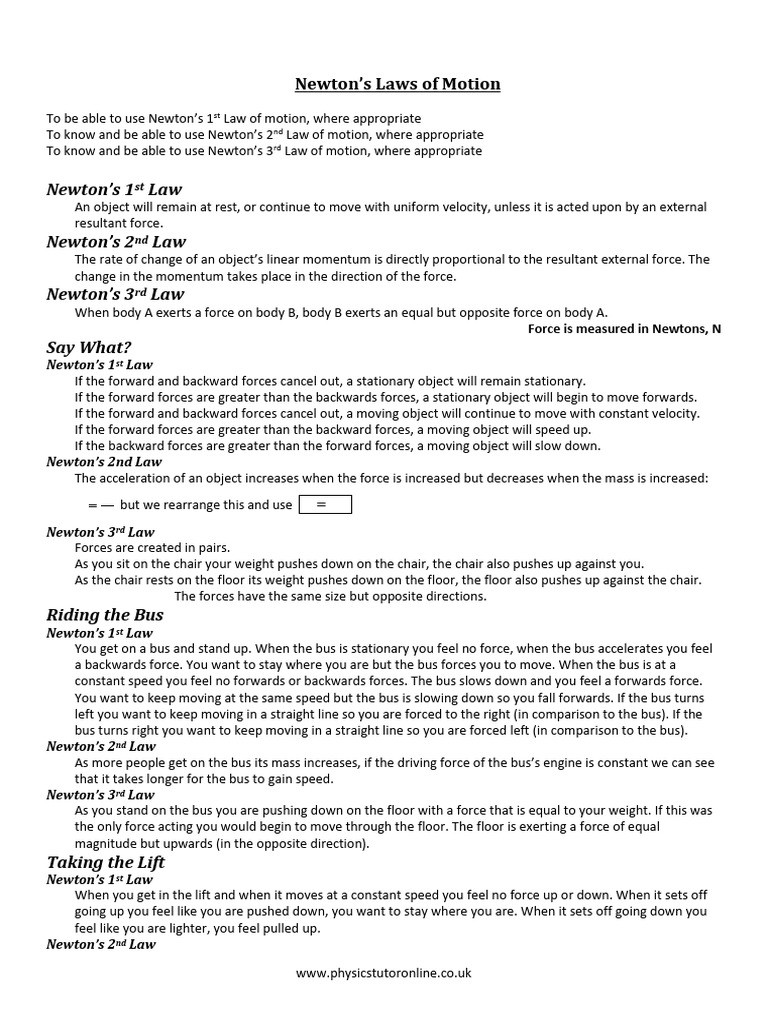 AQA NOTES MM Newtons Laws of Motion | PDF | Force | Newton's Laws Of Motion