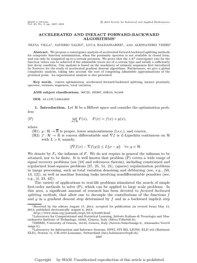 Accelerated and Inexact Forward-Backward Algorithms | PDF | Mathematical Optimization ...