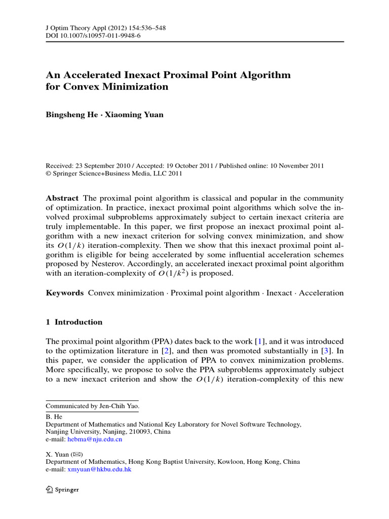 An Accelerated Inexact Proximal Point Algorithm Pdf Inequality