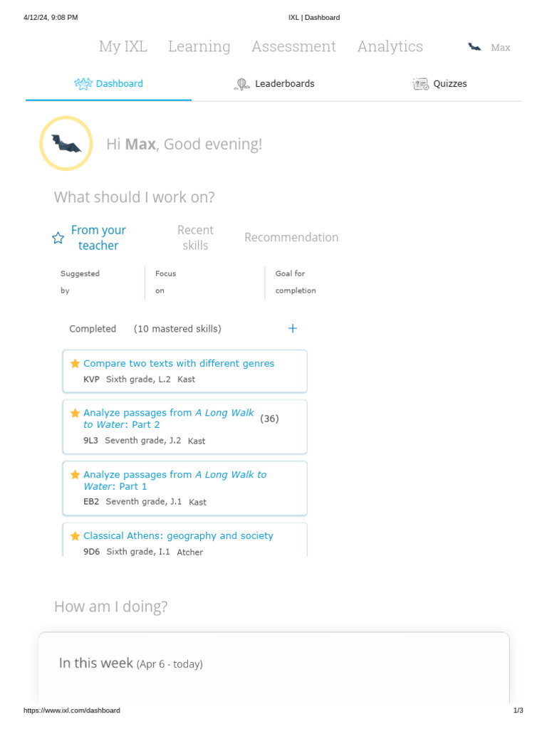 IXL - Dashboard | PDF