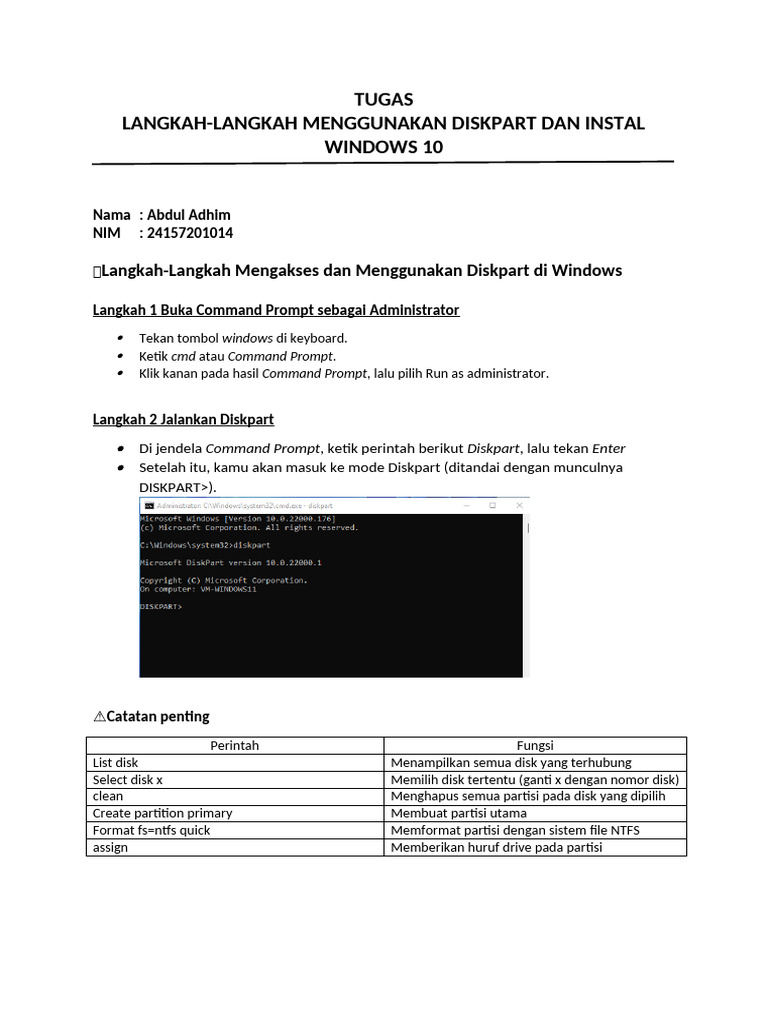 Tugas Diskpart & Windows | PDF