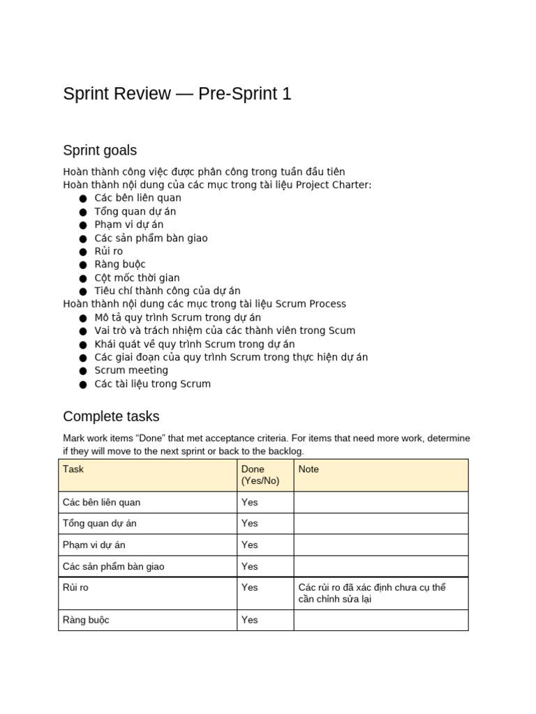 Sprint - Review - Pre-Sprint 1 | PDF