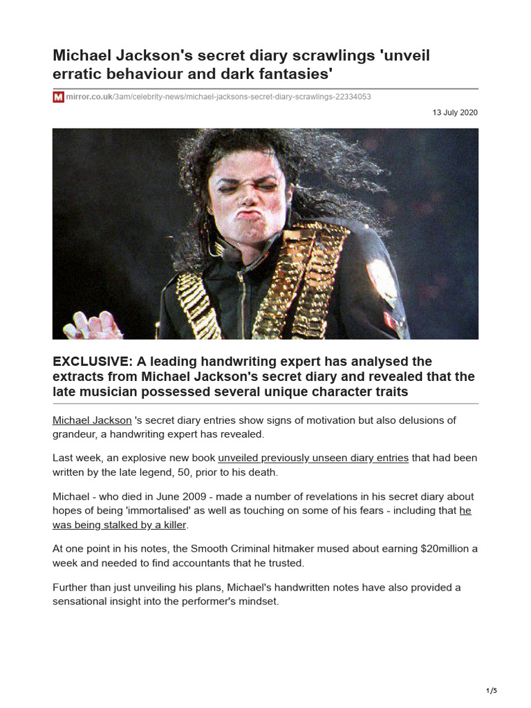 Michael Jacksons Secret Diary Scrawlings Unveil Erratic Behaviour and ...