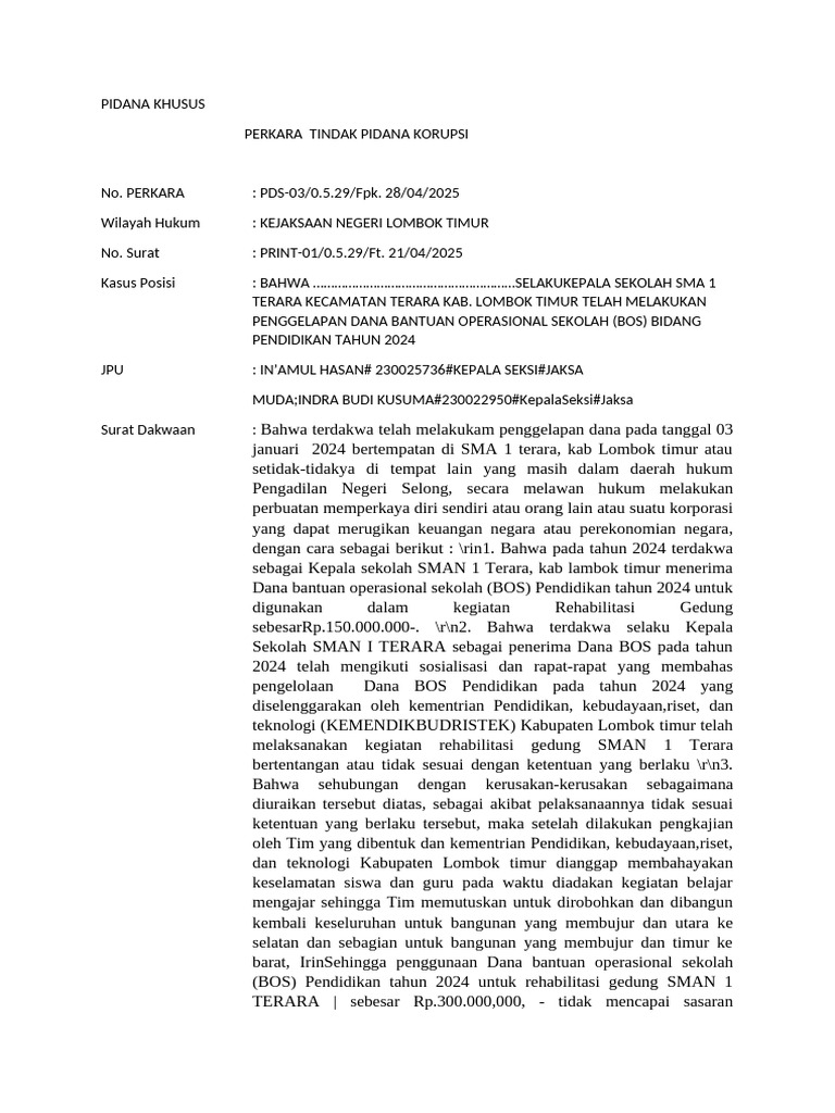 Contoh Surat Dakwaan | PDF