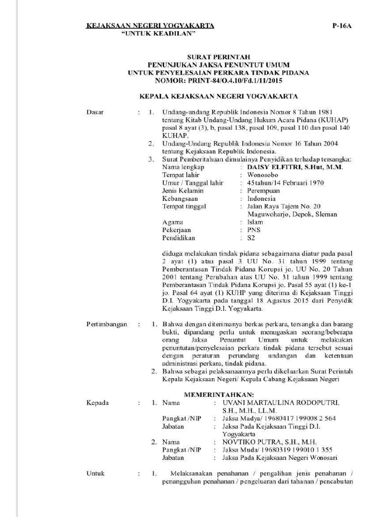 Contoh Surat Perintah Kejaksaan | PDF