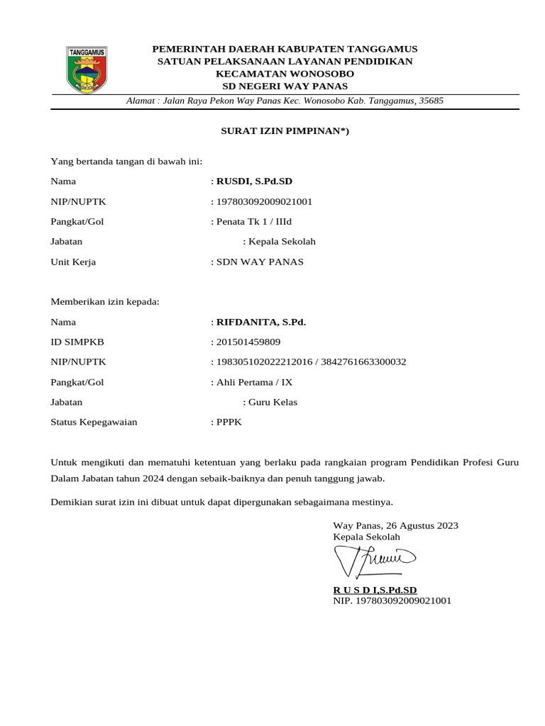 Surat Ijin Atasan Rif | PDF