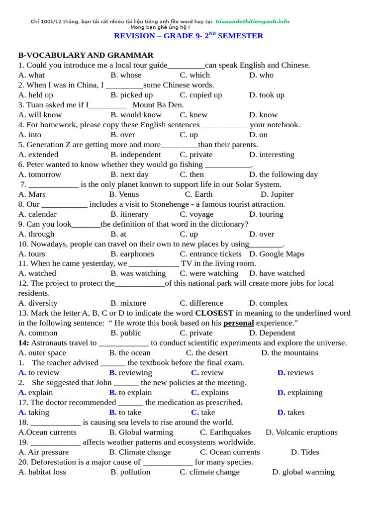ĐỀ CƯƠNG TA9 HK2 CÓ KEY-giaoandethitienganh | PDF | Smartphone | Adolescence