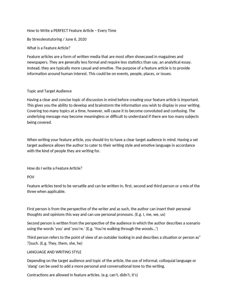 How To Write A PERFECT Feature Article | PDF | Human Communication | Linguistics