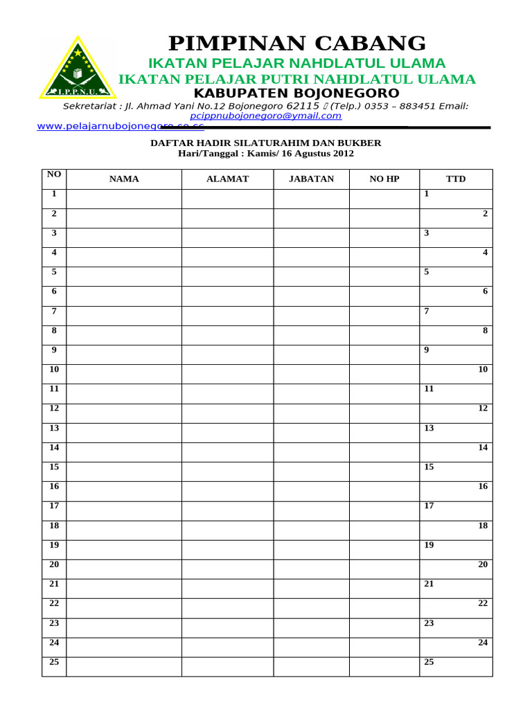 DAFTAR HADIR Ipnu-Ippnu | PDF