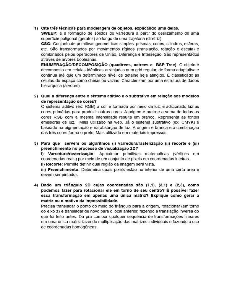 QUESTOES PROVAS PASSADAS | PDF | Cor | Visão computacional