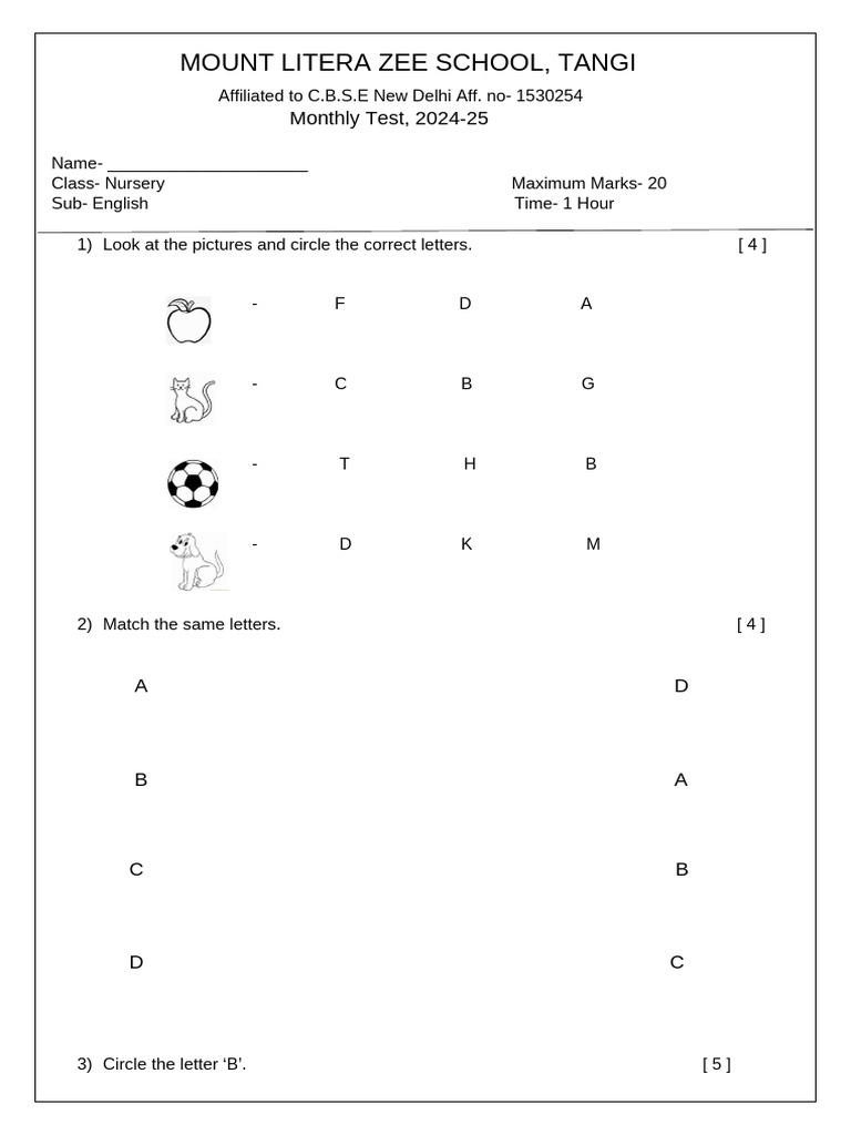 ENG EXAM NURSERY | PDF