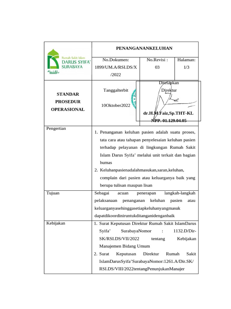 Spo Penanganan Keluhan Rev 20092022-1 | PDF