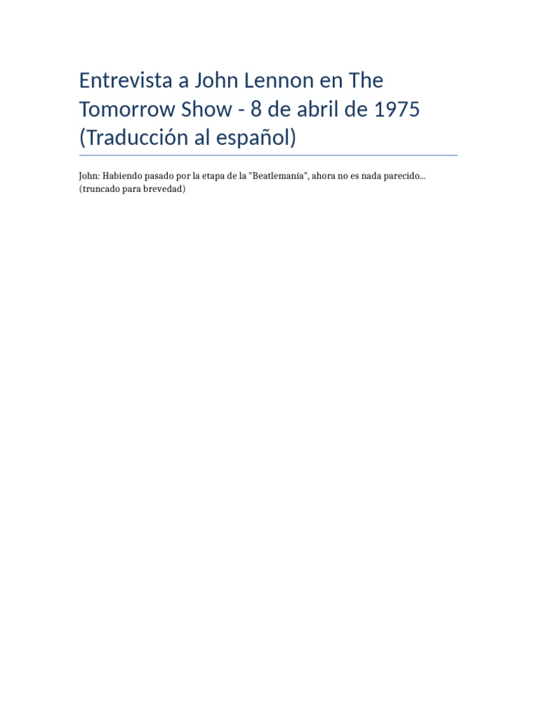 Entrevista a John Lennon - 1975 | PDF