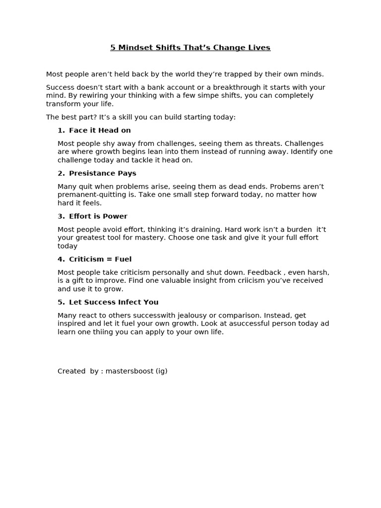 5 Mindset Shifts | PDF
