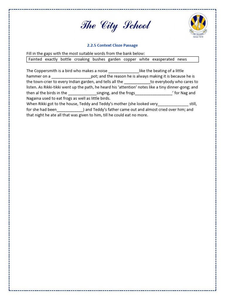 2.2.5 - Cloze Passage | PDF