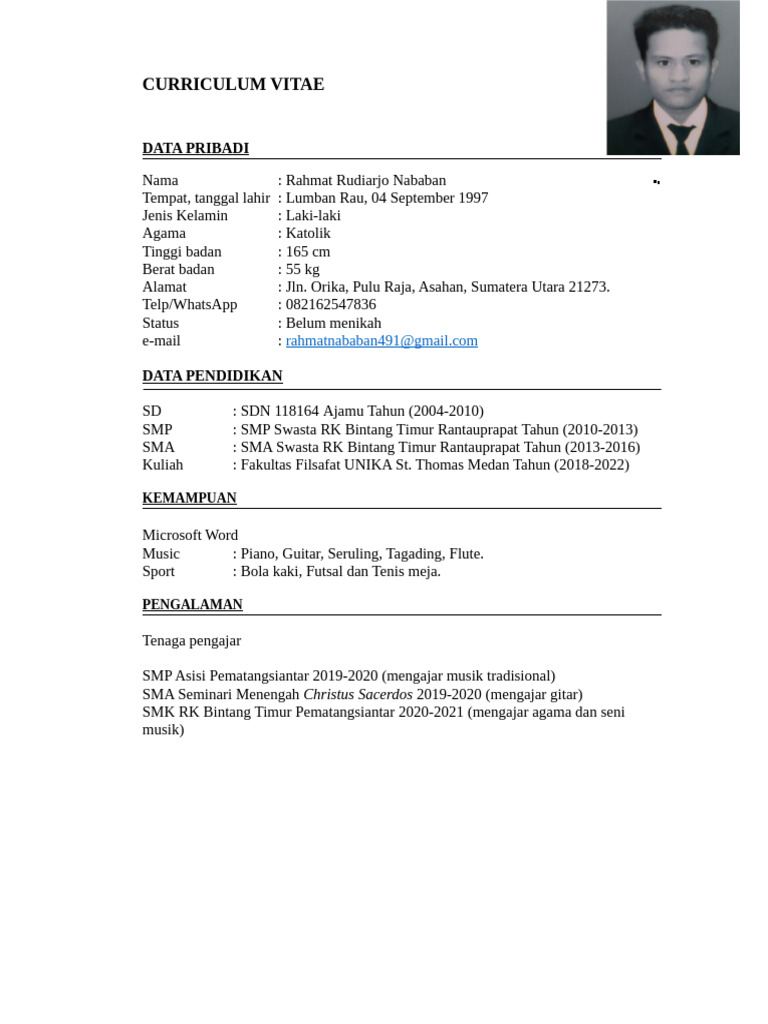 CV Rahmat Rudiarjo Nababan 2023 | PDF