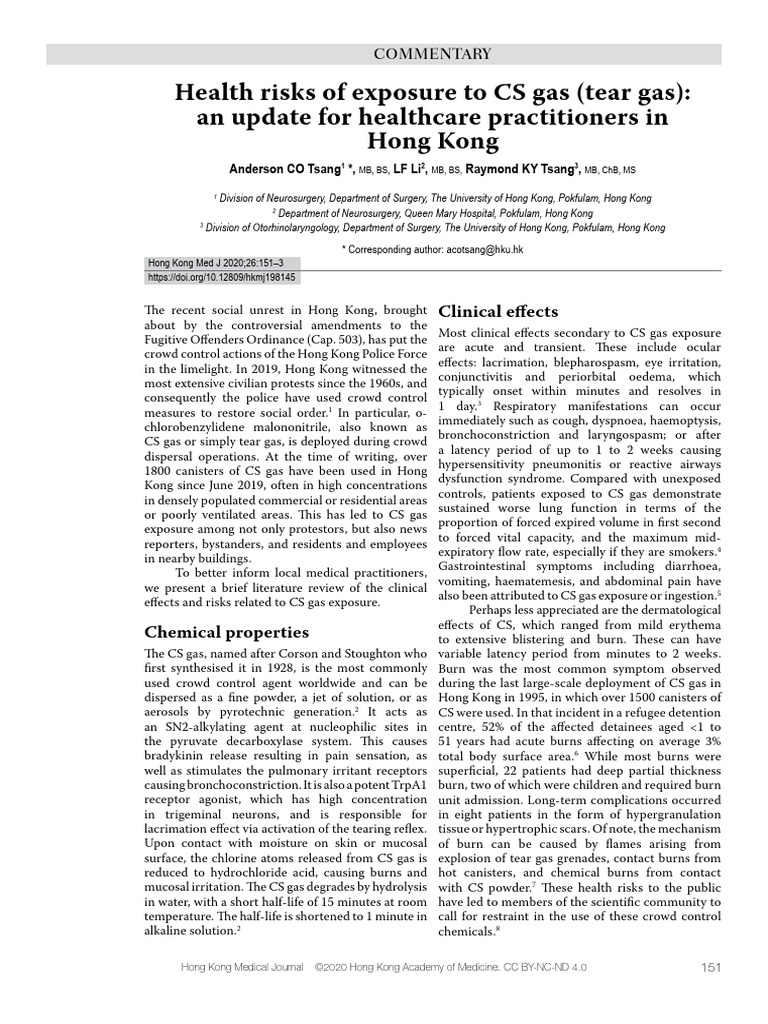 Health Risks of Exposure To CS Gas (Tear Gas) - An Update For ...