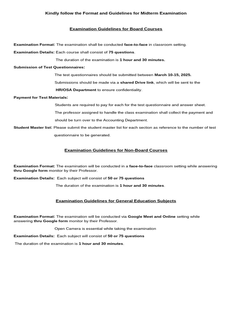 Examination Guidelines For Board Courses | PDF