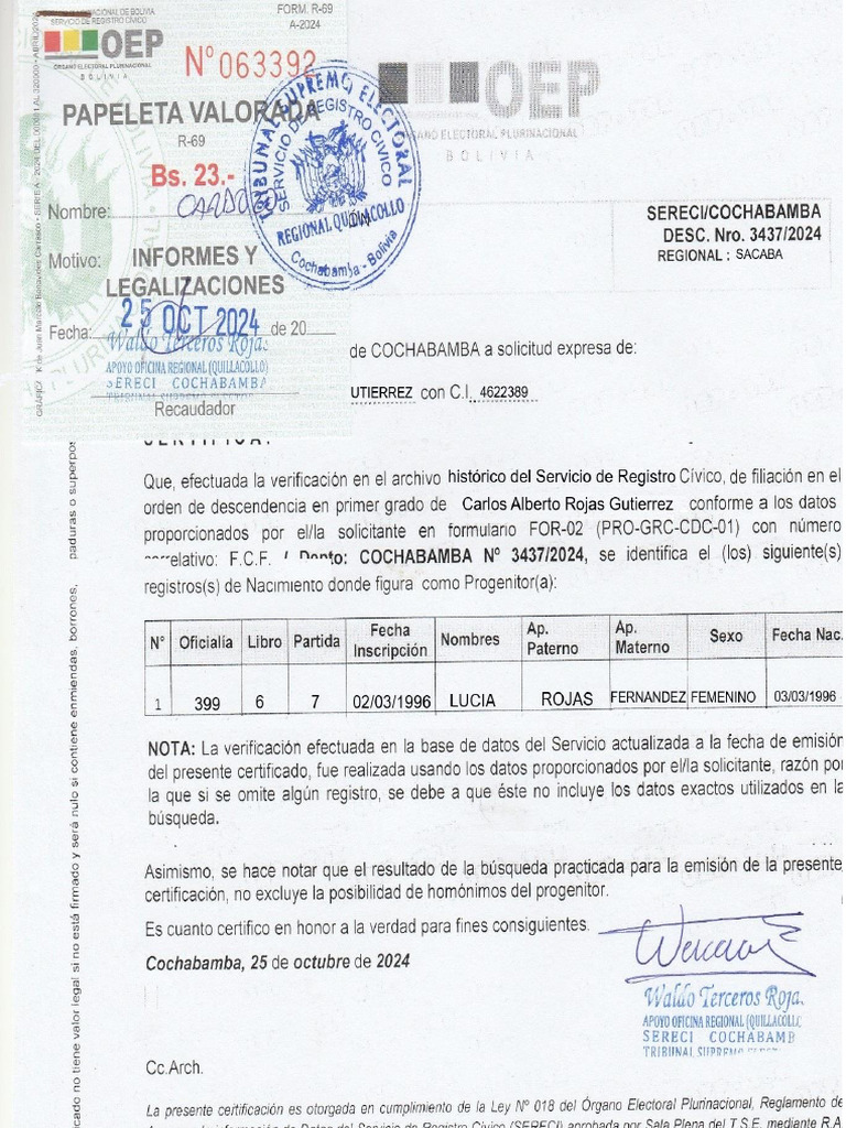 Certificado de Descendencia | PDF