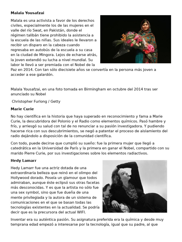 Mujeres Famosas | PDF | Malala Yousafzai | Rosa Parks