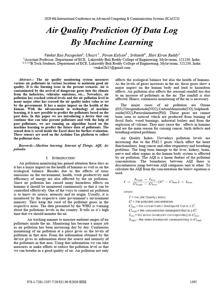 Air Quality Prediction of Data Log by Machine Learning | PDF ...